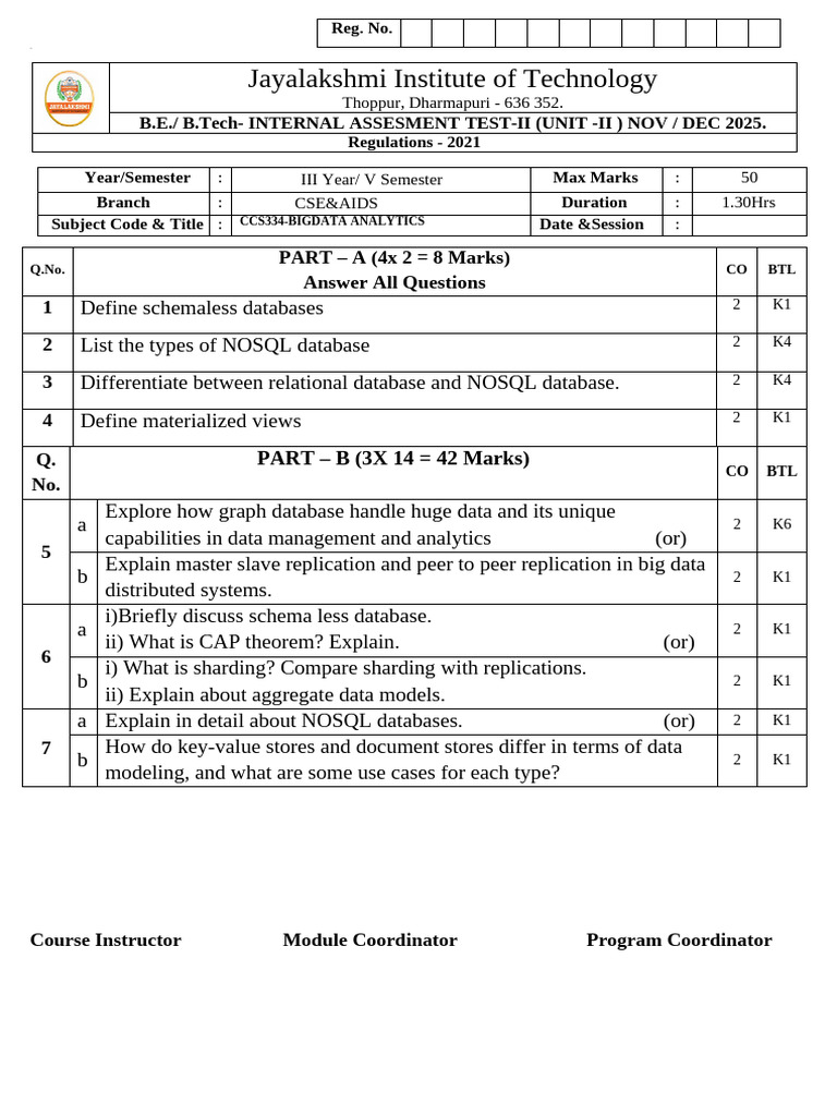 Bda Unit 2question Set2 | PDF | No Sql | Databases