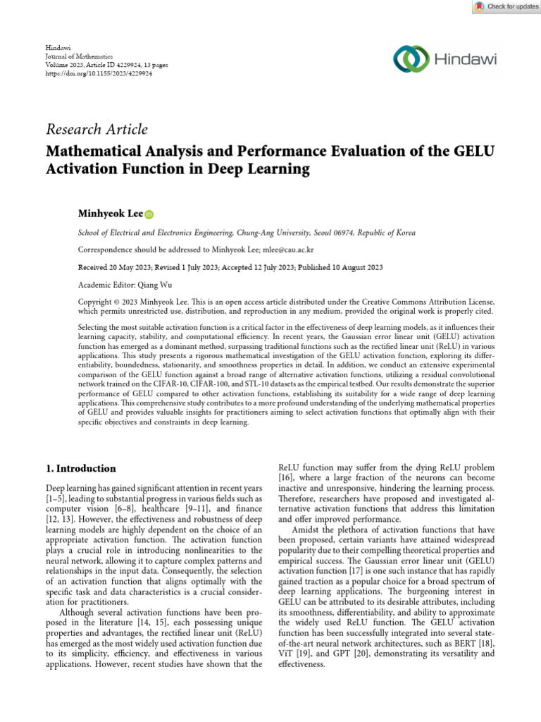 GELU Activation Functions | PDF | Deep Learning | Loss Function