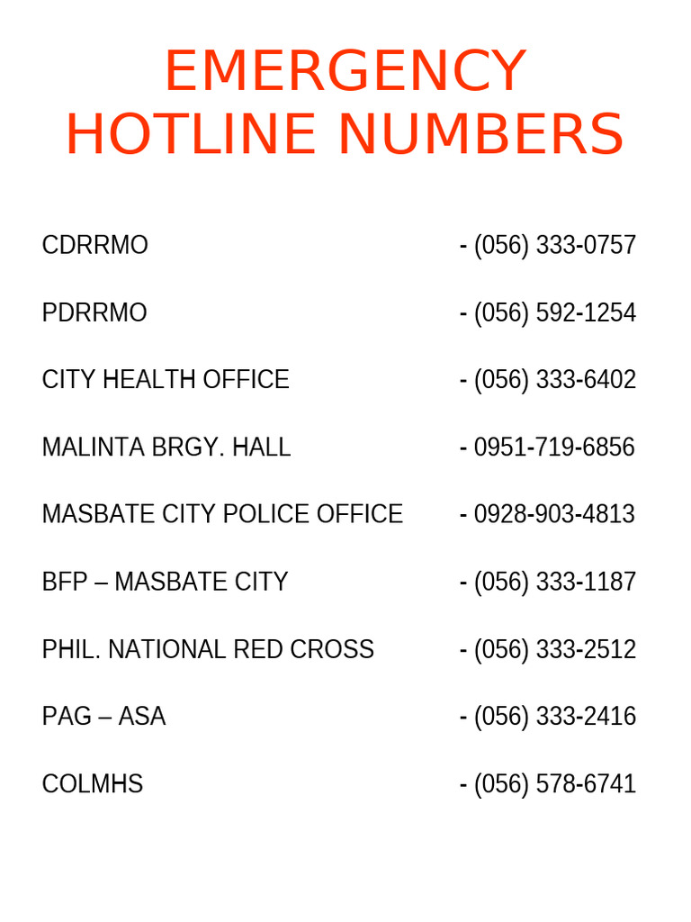 Masbate Emergency Hotline Numbers | PDF