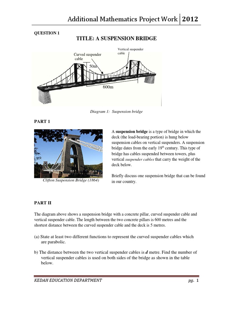 Suspension Bridge Mathematics Project | PDF