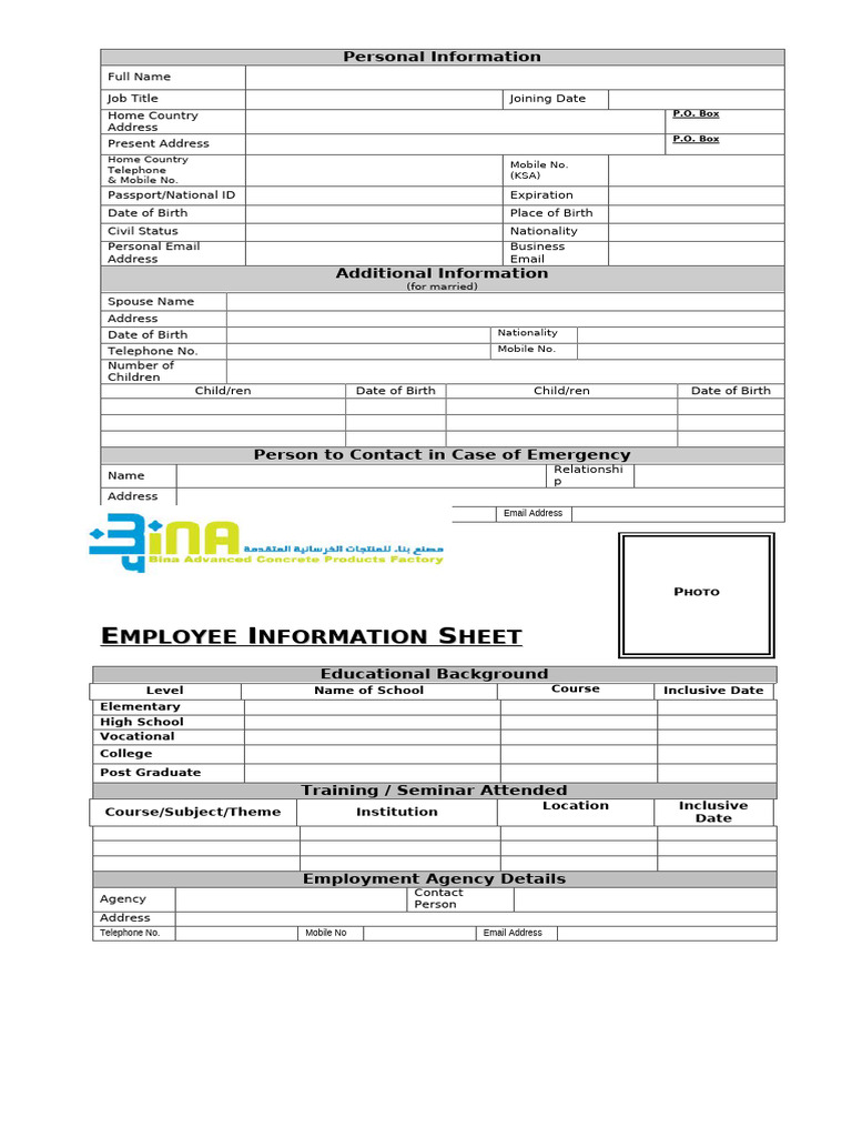 Employee Personal Information Sheet | PDF | Government And Personhood