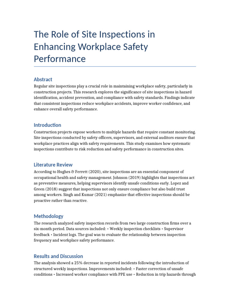 Site Inspections Safety Performance | PDF | Safety | Occupational Safety And Health
