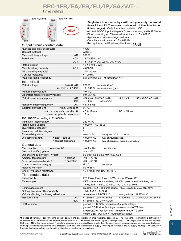 Time Relays Specifications and Functions | PDF | Relay | Alternating ...