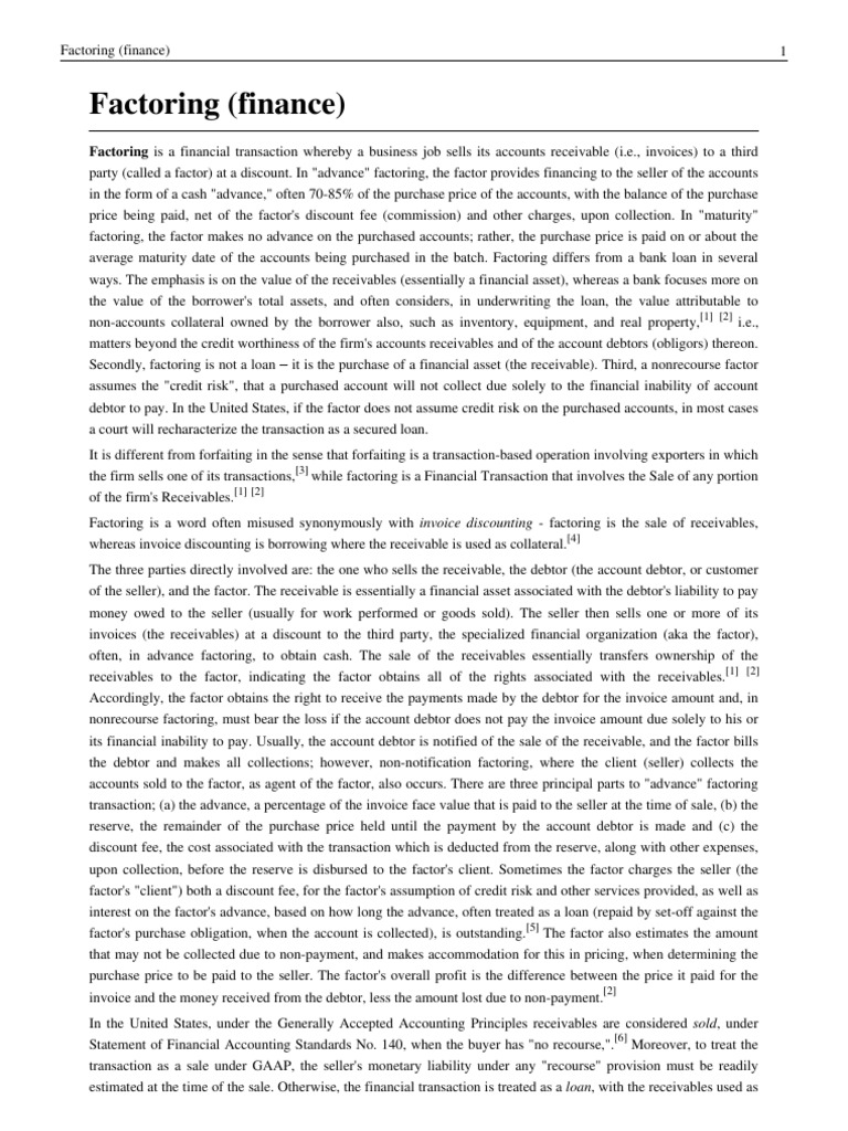 Factoring in Finance Arrangements | PDF | Factoring (Finance) | Money