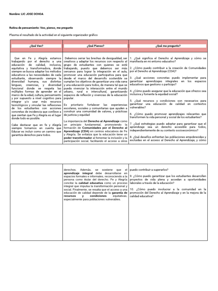 Veo, Pienso, Me Pregunto | PDF | Aprendizaje | Inclusión (Educación)