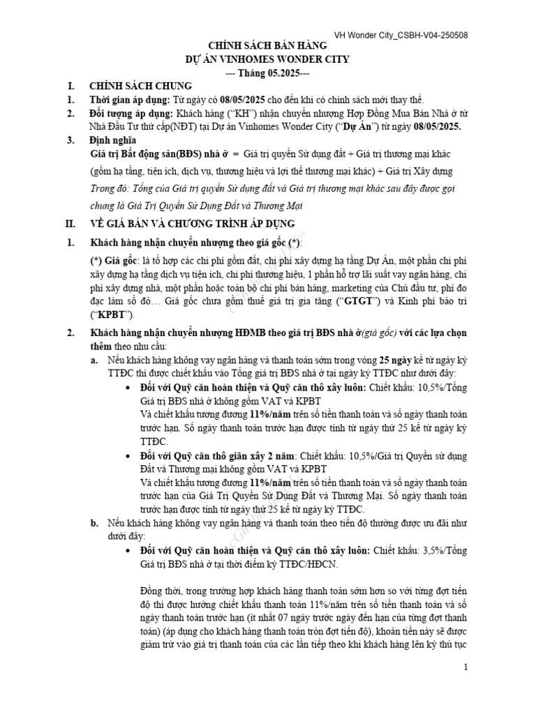 VH Wonder City CSBH HĐCN v04 CA Nhan KH | PDF