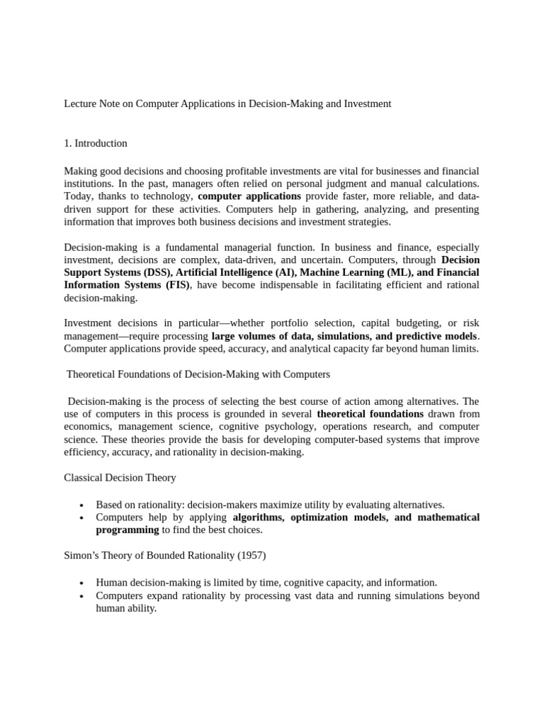 Computer Applications in Decision-Making | PDF | Machine Learning ...