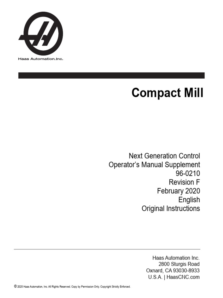 Haas Compact Mill Operator Manual | PDF | Damages | Occupational Safety ...