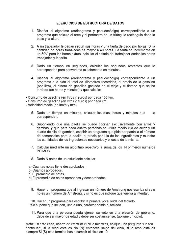 Ejercicios De Estructuras De Datos Y Algoritmos Pdf Algoritmos