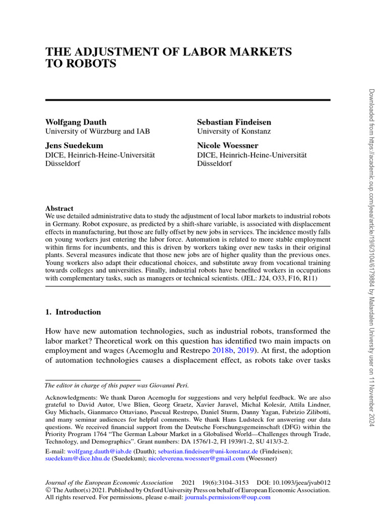 Adjustment of Local Labor Markets To Industrial Robots | PDF | Labour ...