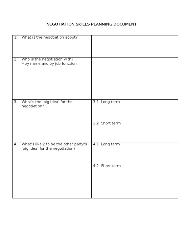 p02 Negotiation Planning Document | PDF | Negotiation | Cognition