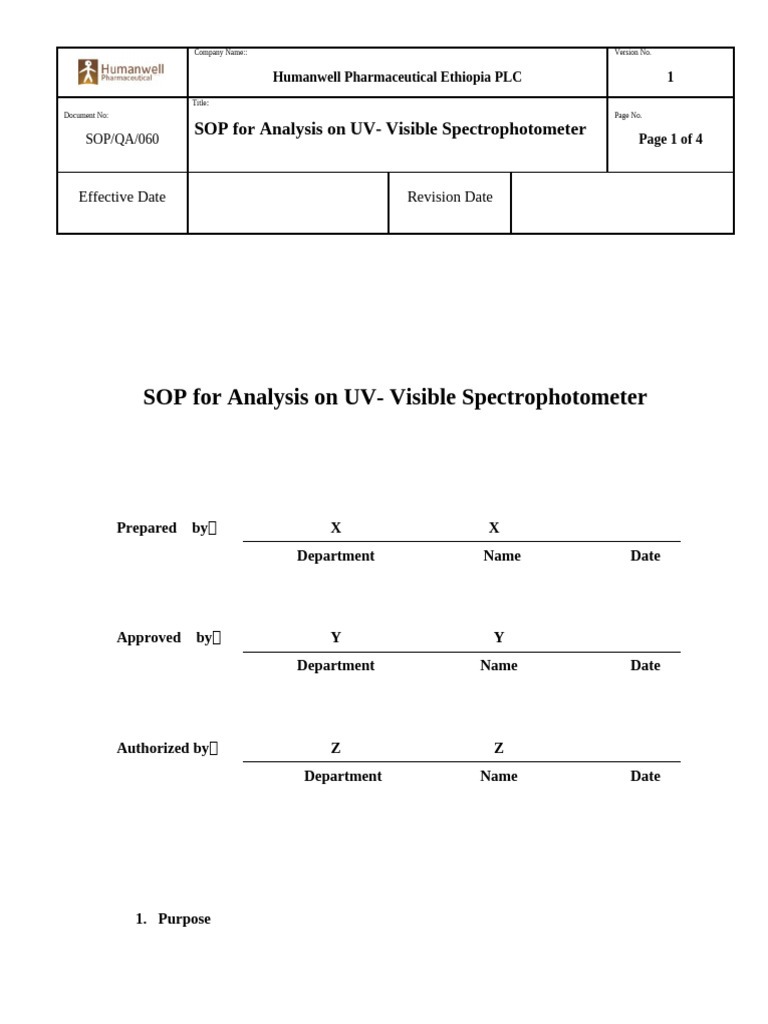 SOP for UV-Visible Spectrophotometer | PDF | Spectrophotometry ...