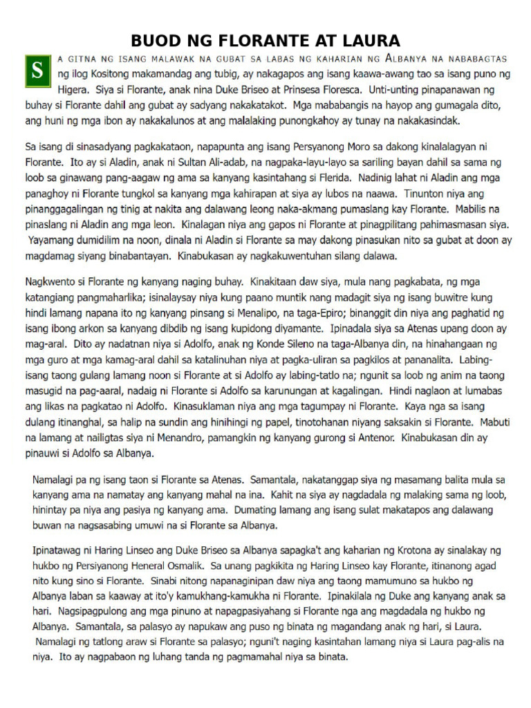 Buod Ng Florante at Laura | PDF