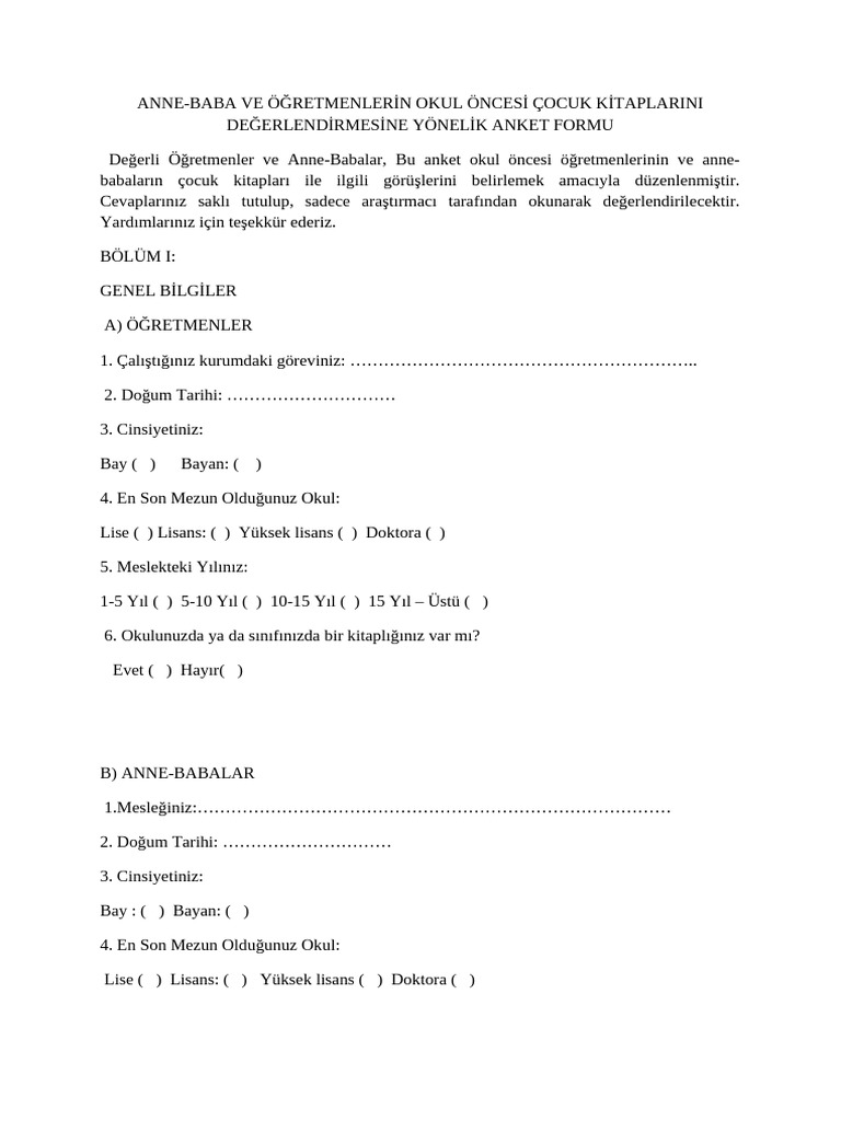 Anket Çalişmasi | PDF