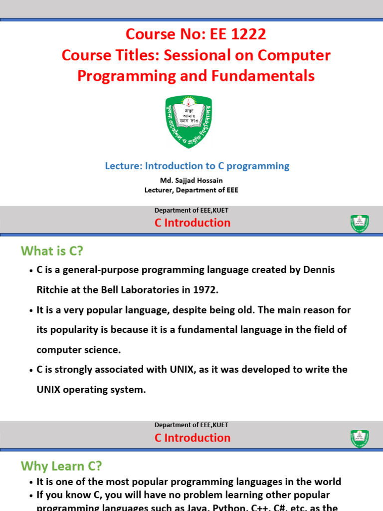 Lec 1 - Introduction To C Programming | PDF | Integrated Development Environment | Computer ...