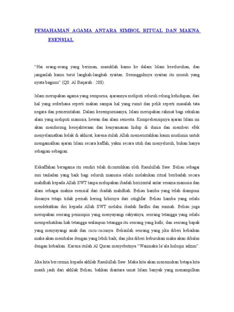 Pemahaman Agama Antara Simbol Ritual Dan Makna Esensial | PDF
