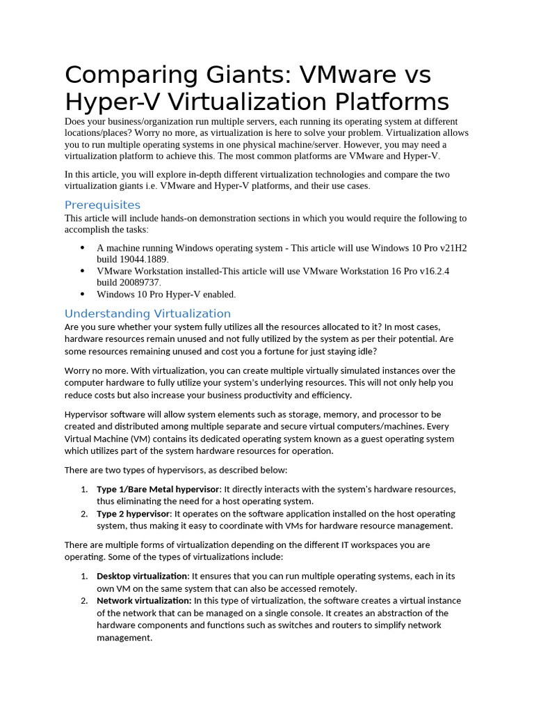 Comparing Giants VMware Vs Hyper-V Virtualization Platforms | PDF ...
