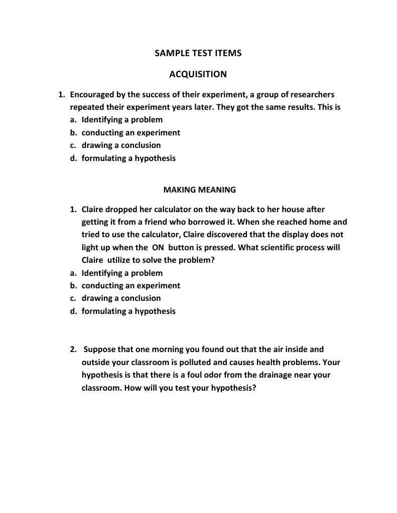 Sample Test Items | PDF