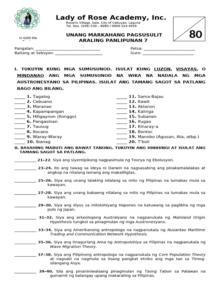 (Tagalog) Monthly Quarterly Exam (Tagalog) Monthly Quarterly Exam | PDF