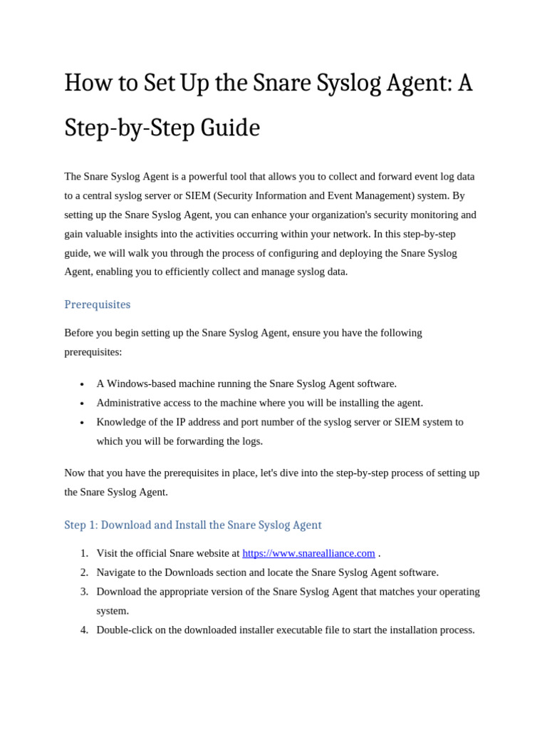 How To Set Up The Snare Syslog Agent | PDF | Port (Computer Networking ...