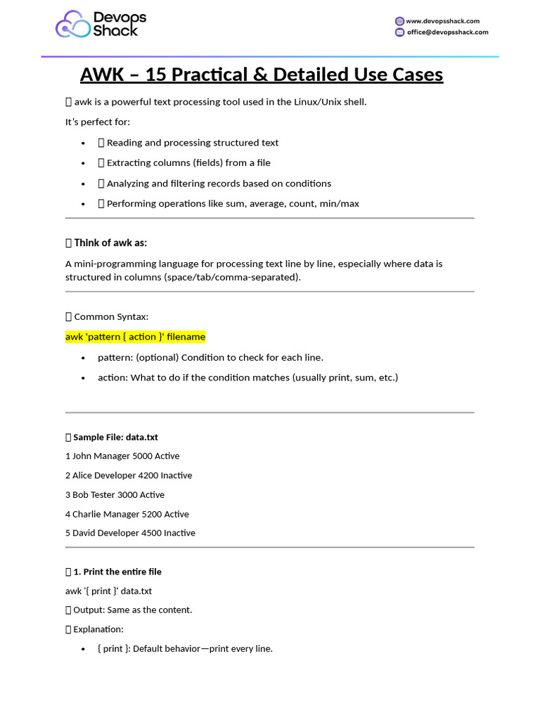 Practical AWK Use Cases Explained | PDF | Comma Separated Values ...