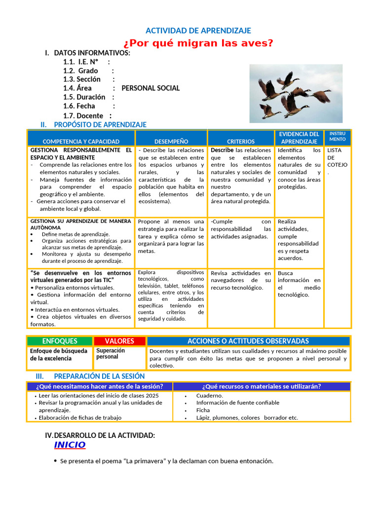 D1 A2 SESION PS. ¿Por Qué Migran Las Aves | PDF | Migración de aves ...
