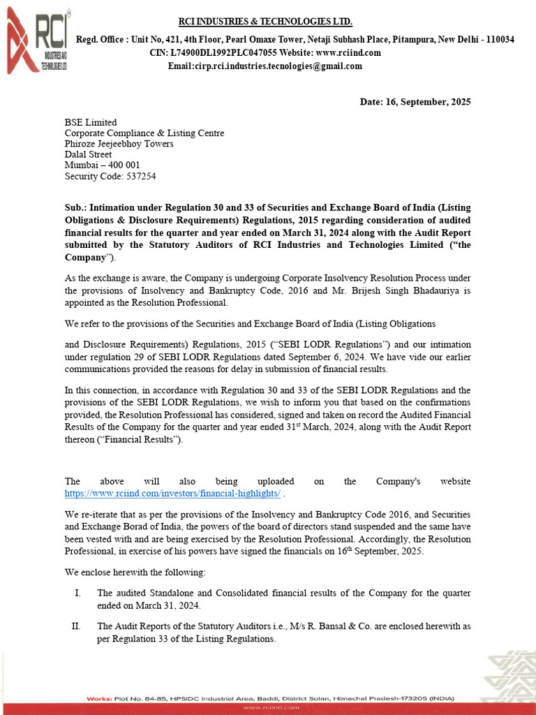 RCI Industries Q4 FY2024 Financial Results | PDF | Going Concern | Audit