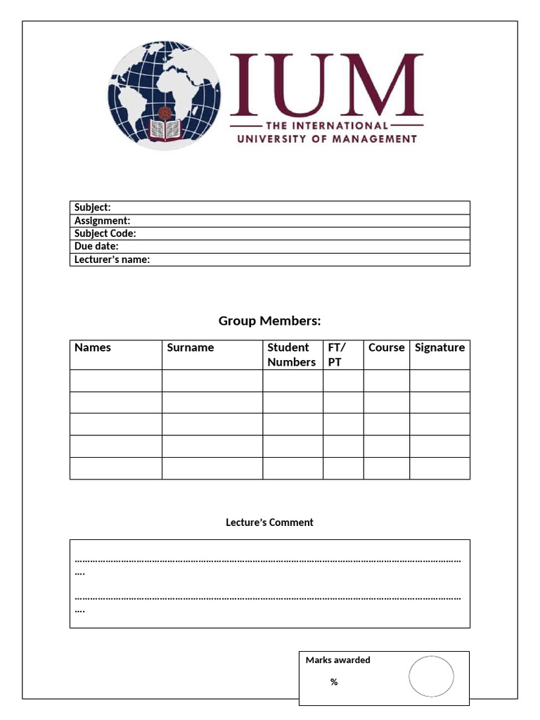 IUM Assignment Cover Page Template | PDF