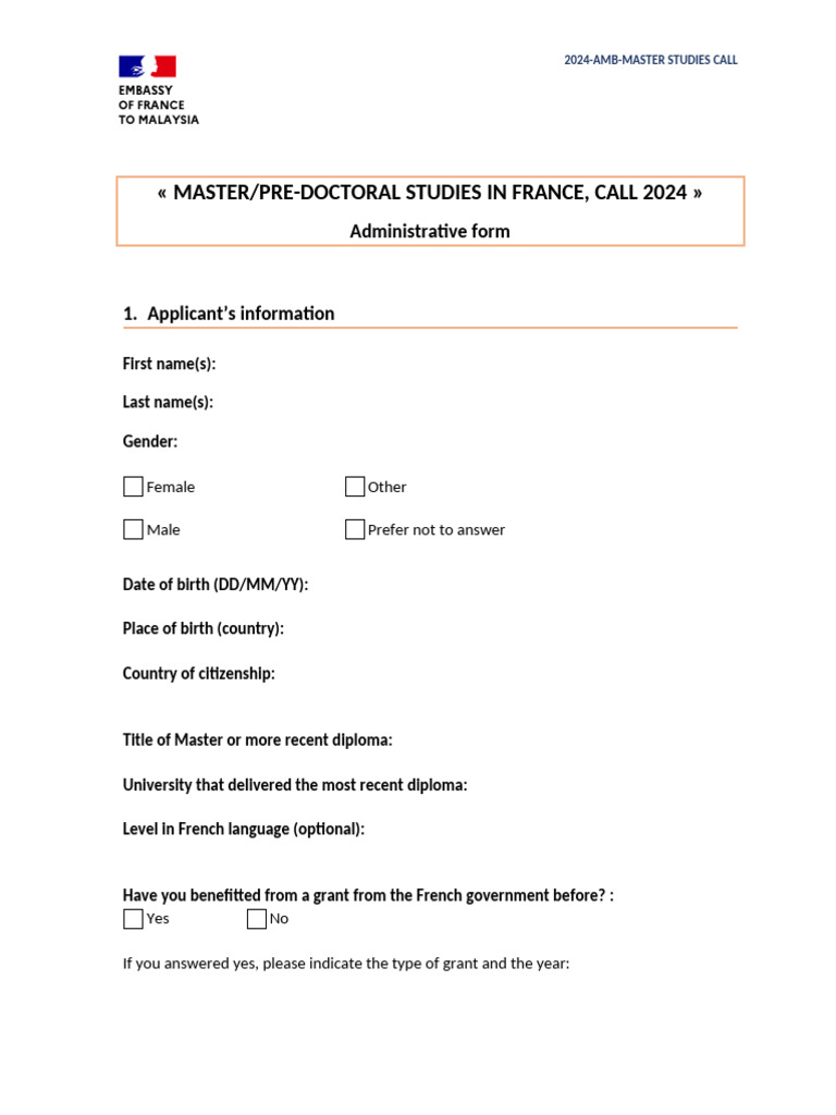 2024 Master Studies Application Form | PDF