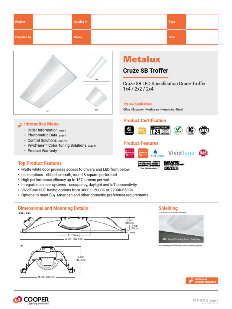 Cruze SB LED Troffer Specifications | PDF | Lighting | Fuse (Electrical)