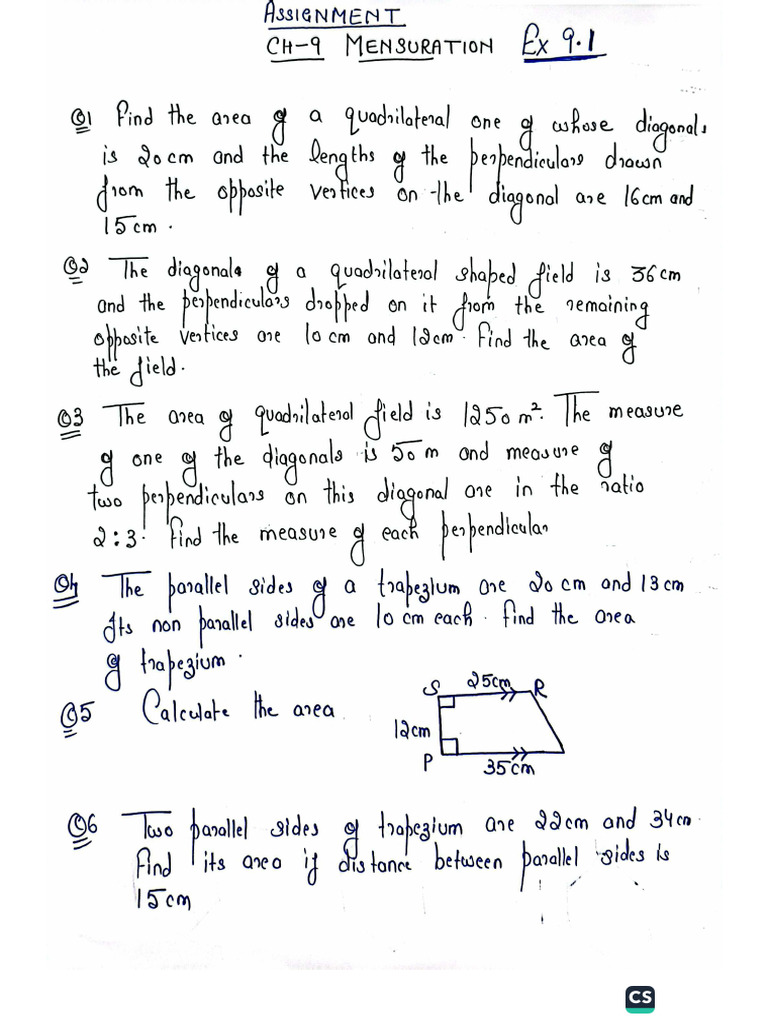 CH 9 Mensuration Ex 9.1 | PDF
