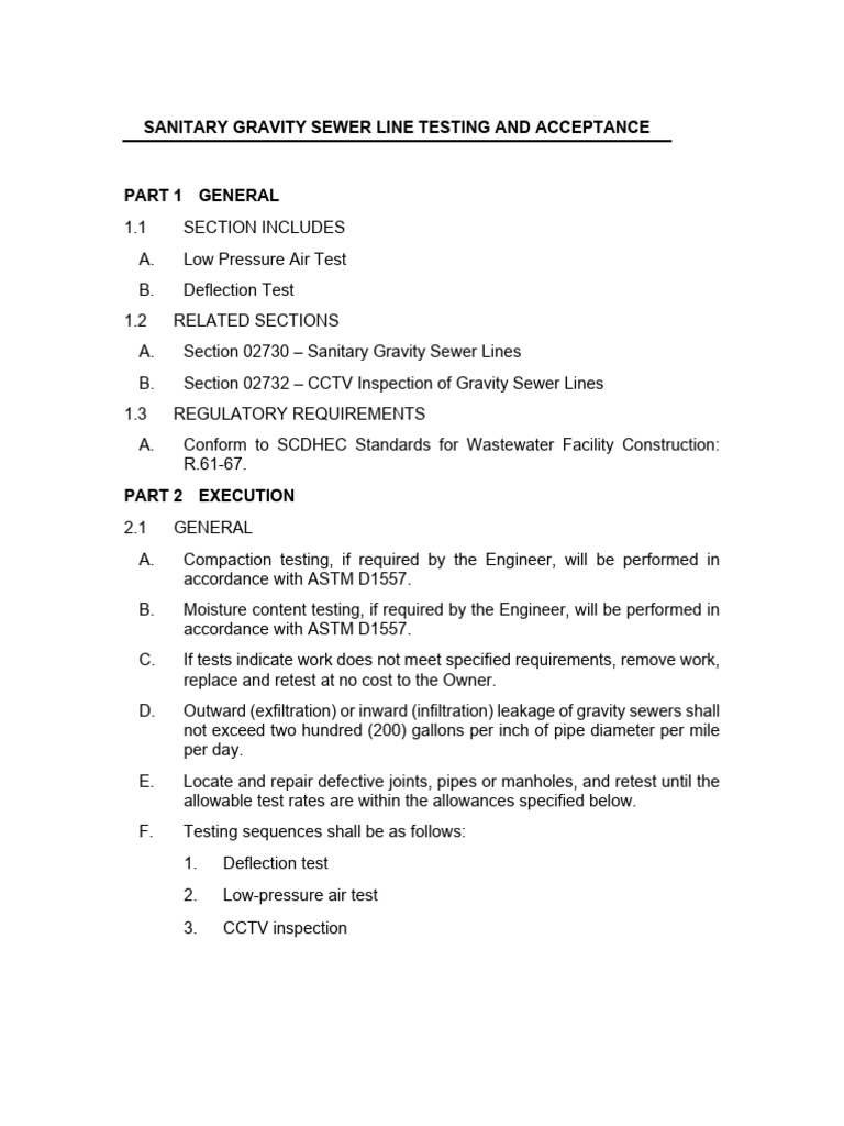 Appendix G 02731 Sanitary Gravity Sewer Line Testing | PDF | Sanitary ...