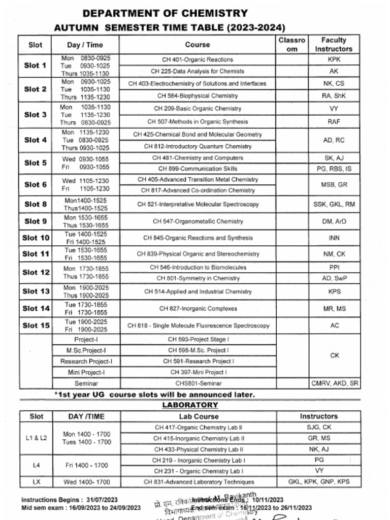 Autumn Semester Time Table 2023-24 | PDF
