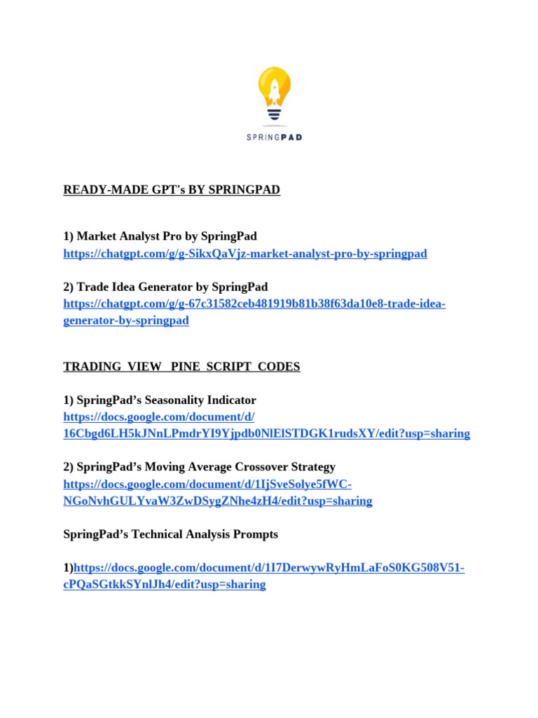 SpringPad Trading Tools Overview | PDF