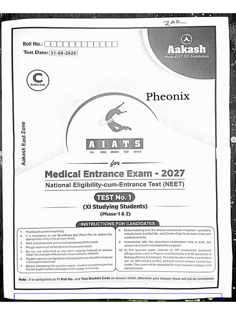 Aiats-01 (C) Tym (p1&2) Question PDF | PDF