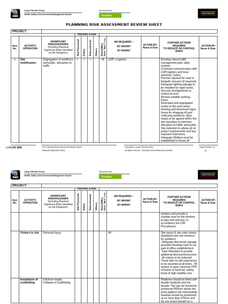 Risk Assessment Review Sheet Template | PDF | Risk | Risk Assessment