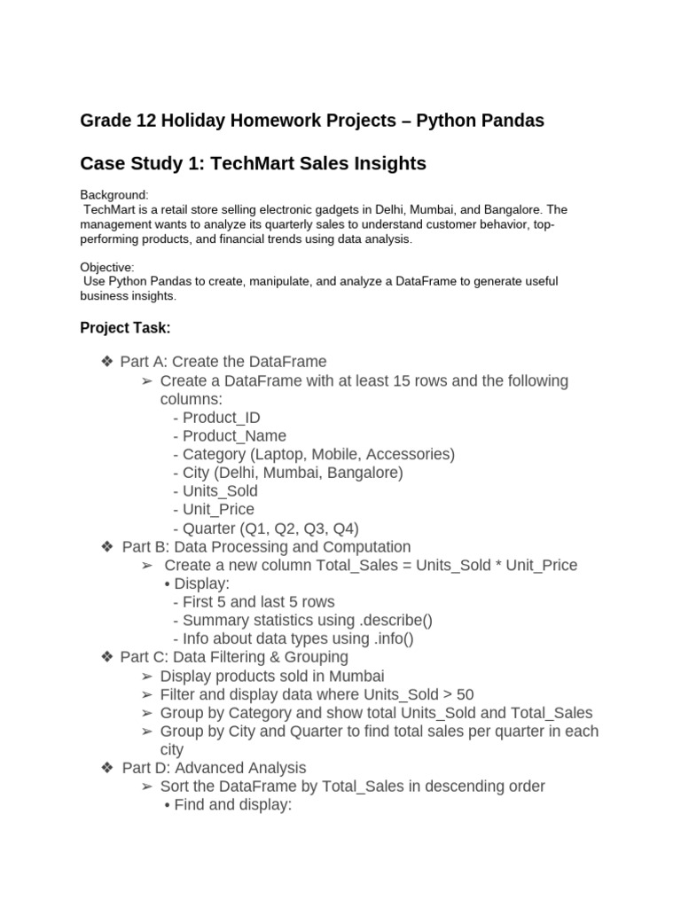 Grade 12 Holiday Homework Projects - Python Pandas | PDF | Data ...