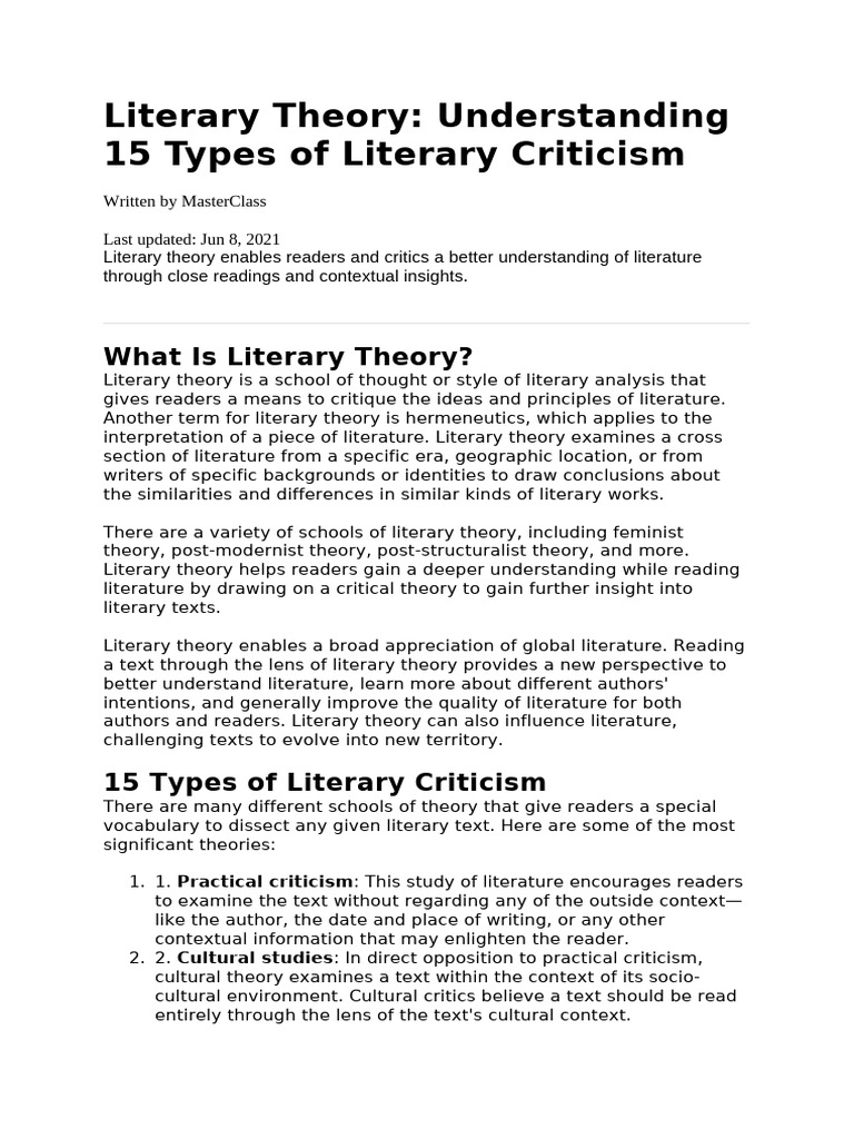 Overview of 15 Literary Theories | PDF | Literary Criticism | Postmodernism