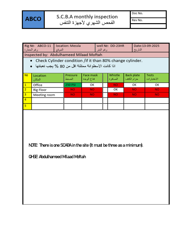SCBA Inspection Sep | PDF