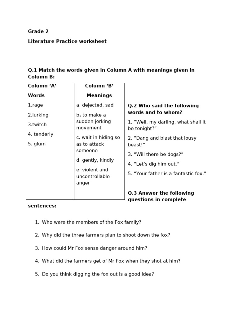 Grade 2 Literature Answer Key | PDF