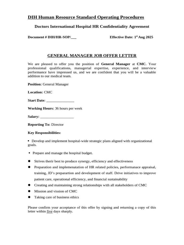 GM Job Offer Letter | PDF