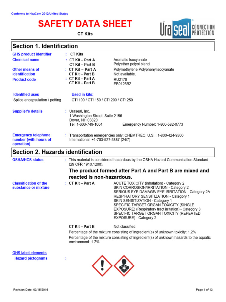 (CA0030) SDS - Uraseal CT Kits | PDF | Toxicity | Occupational Safety ...