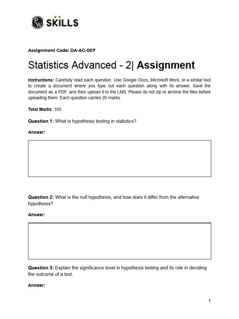 Statistics Advanced - 2 - : Assignment | PDF | Statistics | Probability ...