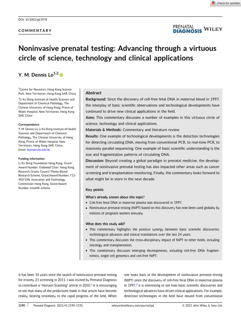 Noninvasive Prenatal Testing Advances | PDF | Biotechnology | Medical ...