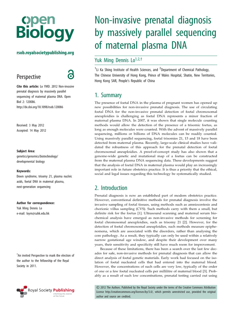 Lo Non Invasive Prenatal Diagnosis by Massively Parallel Sequencing of ...