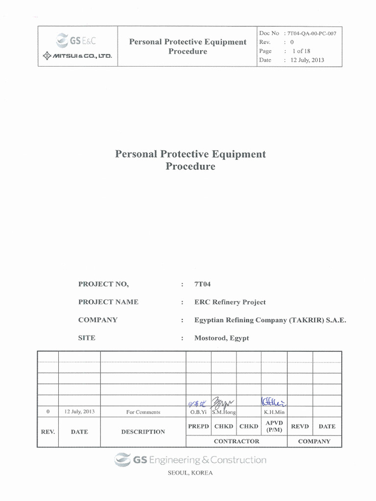 7T04-QA-00-PC-007 0 Personal Protective Equipment Procedure | PDF | Personal Protective ...