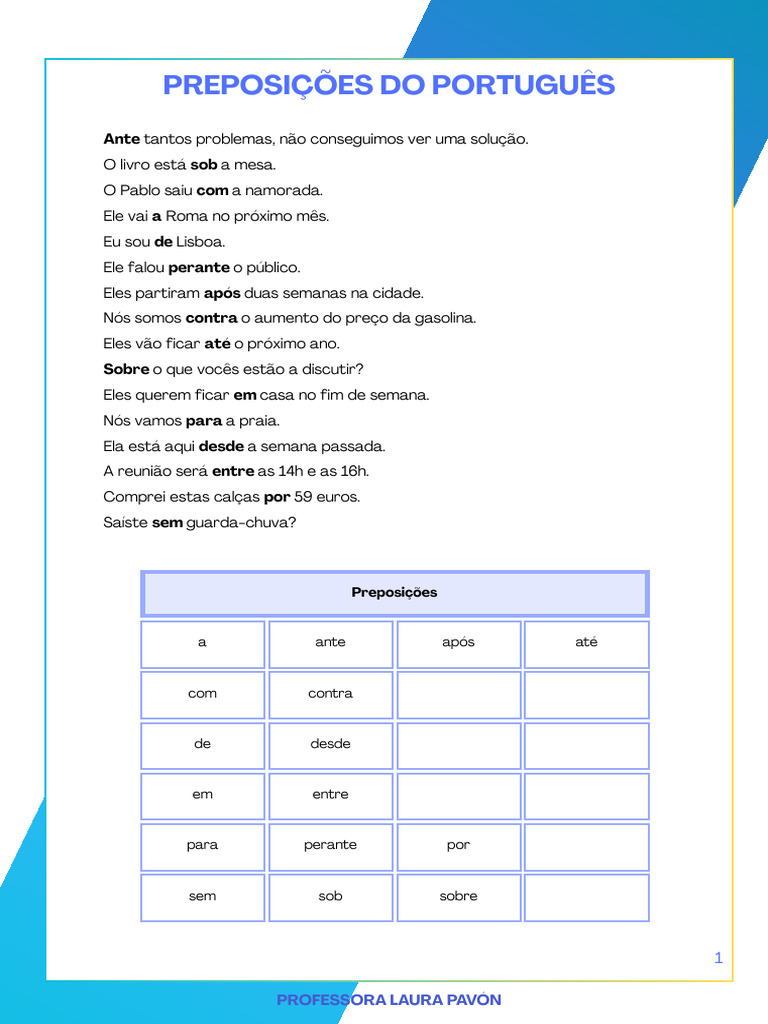 Preposições Da Língua Portuguesa | PDF | Portugal