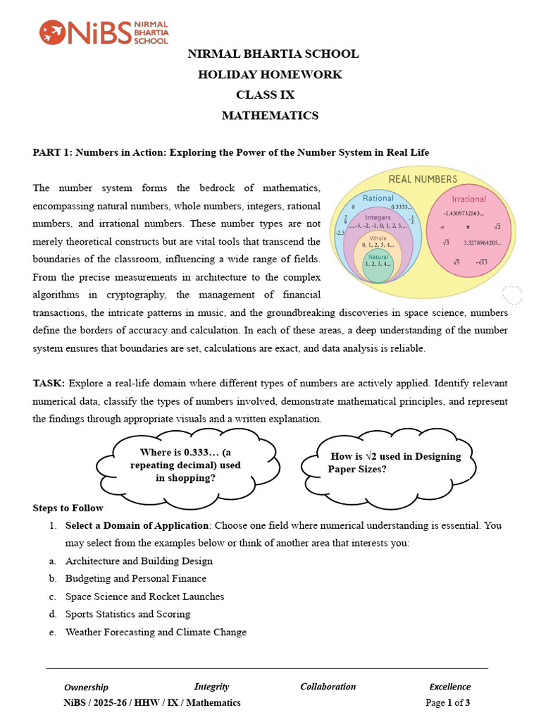 Class IX HHW 2025-26 | PDF | Numbers | Mathematics