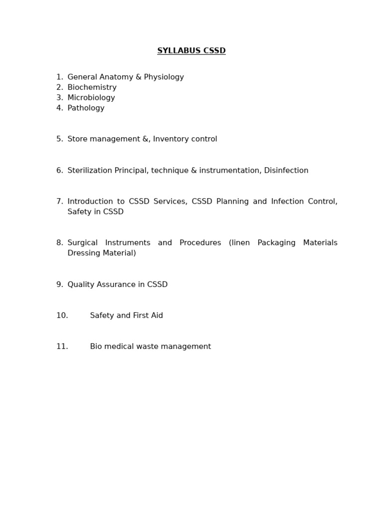 CSSD Attendant Training Syllabus | PDF