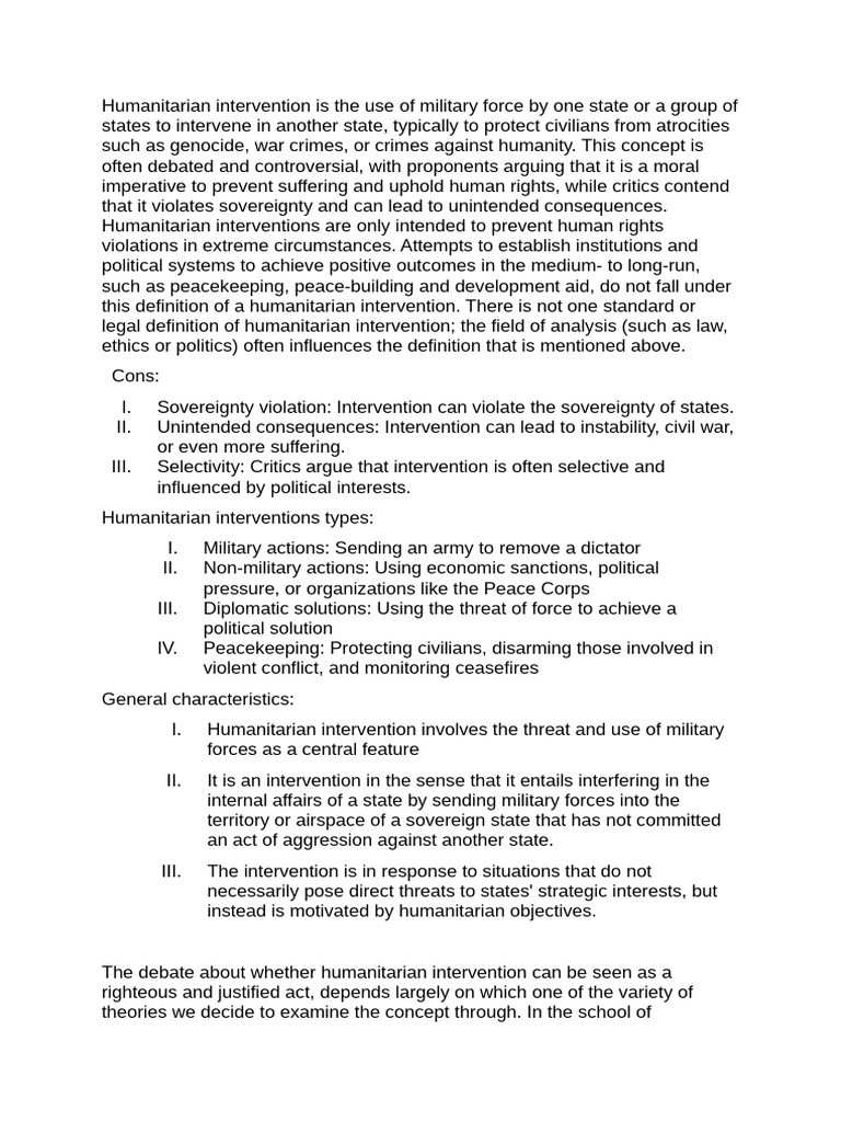 Humanitarian Intervention: Pros and Cons | PDF | International ...